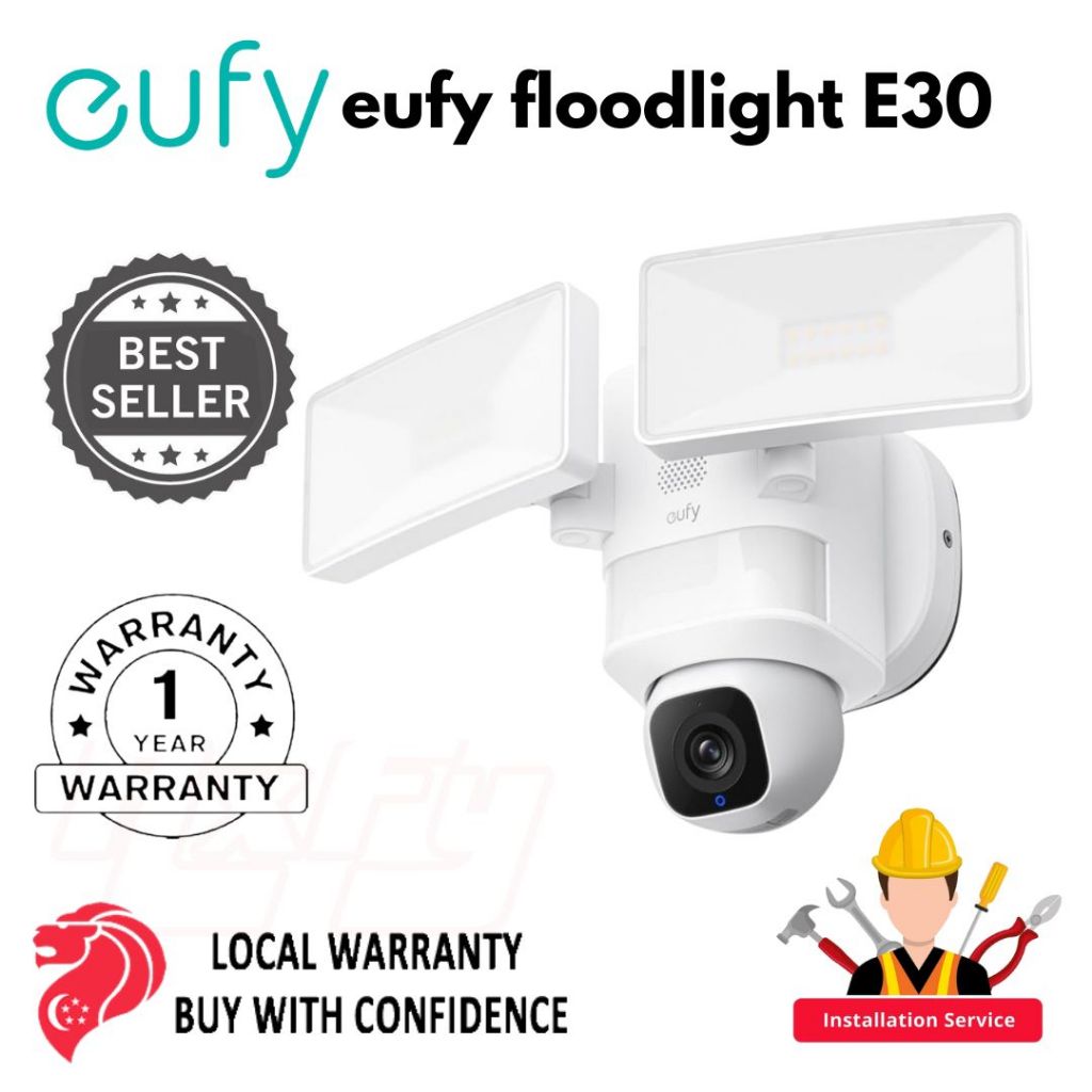 eufy Floodlight Camera E30, Outdoor Security, 360° Pan and Tilt, AI Detection Tracking, 2K Video ...