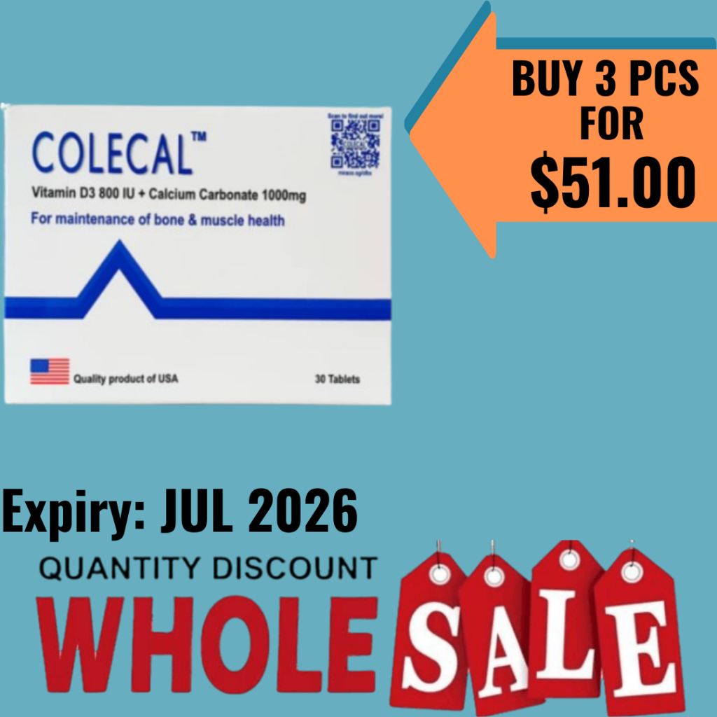 Colecal Vitamin D3 800 IU + Calcium Carbonate 100mg for Bone and Muscle ...