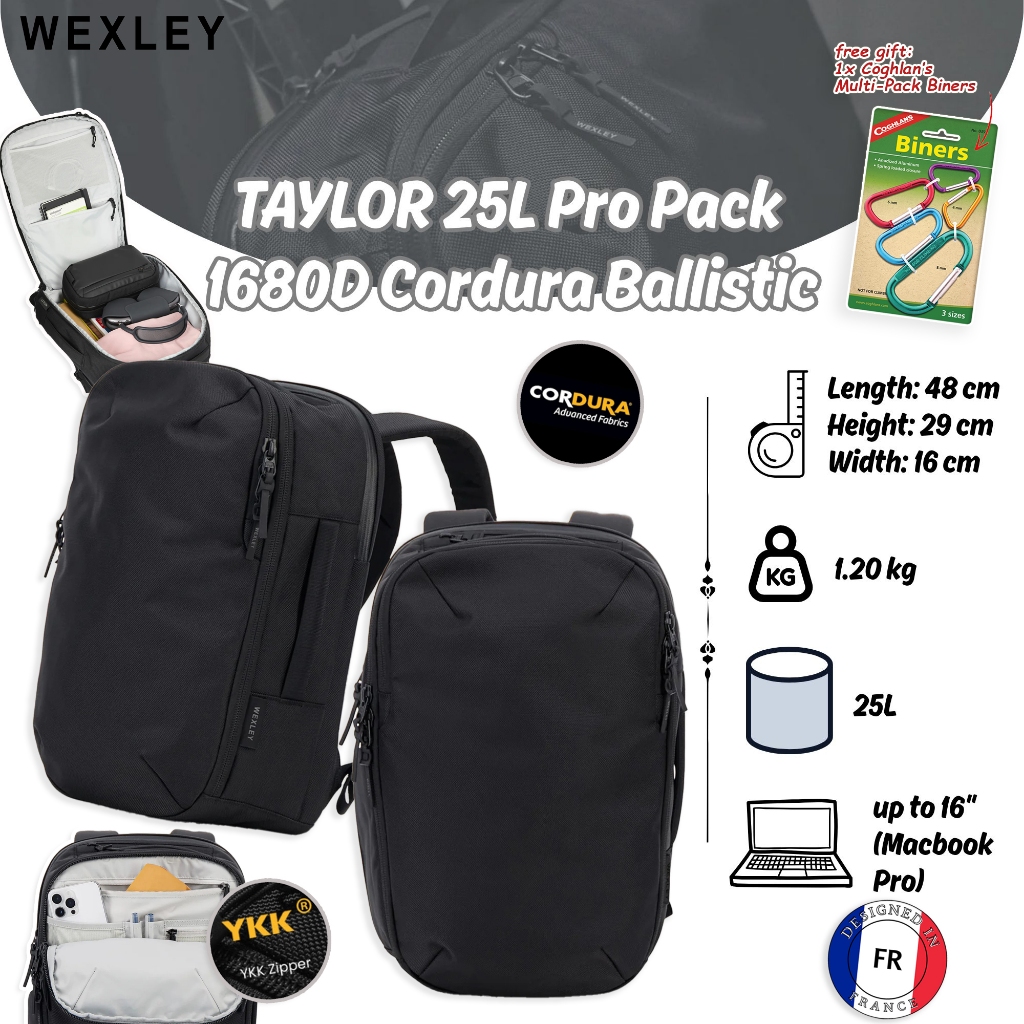 WEXLEY TAYLOR 25L Pro Pack 1680D Cordura® Ballistic | Travel Backpack ...
