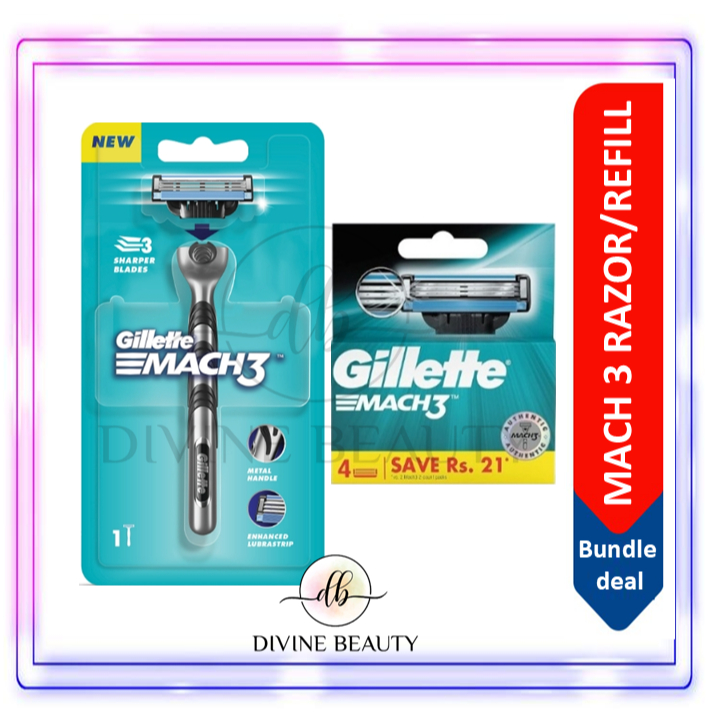 GILLETTE Mach 3 Razor Handle / Refill Blade Cartridges 4pcs / Shaver ...