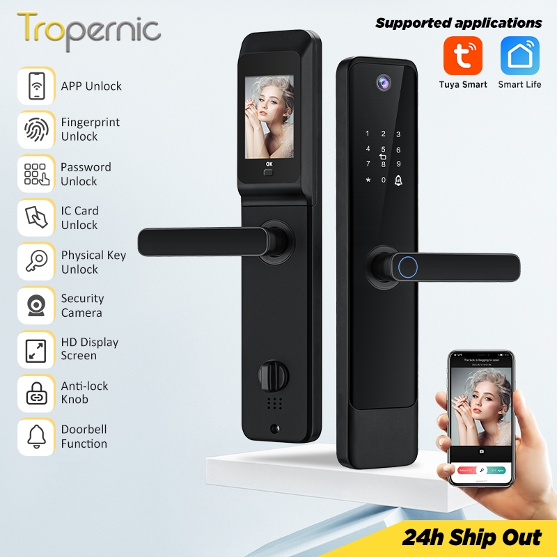 【HD Display Screen】Tuya WiFi Smart Door Lock With Security Camera ...