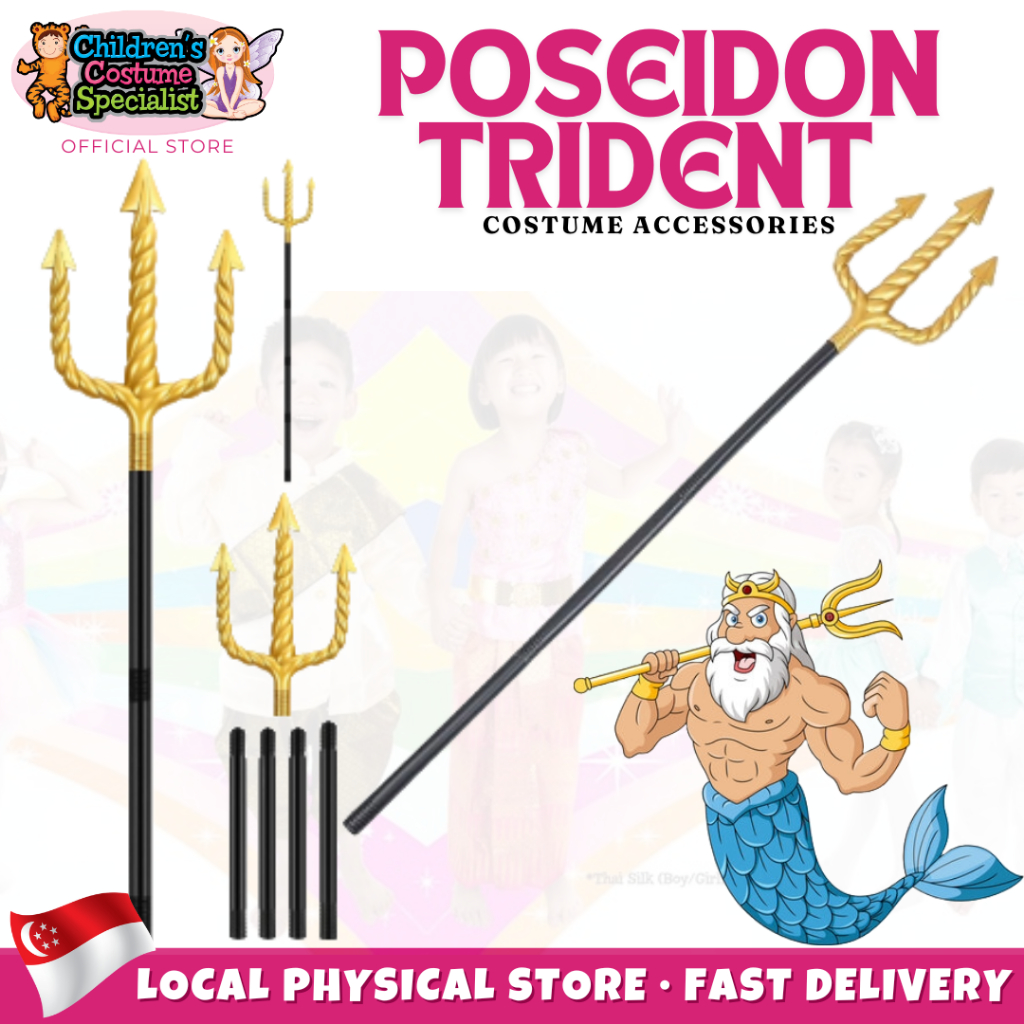 Poseidon Trident Spear, Gold Trident Plastic Pitchfork Spear Toy Prop ...