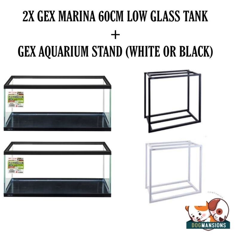 BUNDLE Deal: 2x GEX Marina 60cm Low Profile Tanks + GEX Aquarium Stand Black Or White 60cm COVER ...