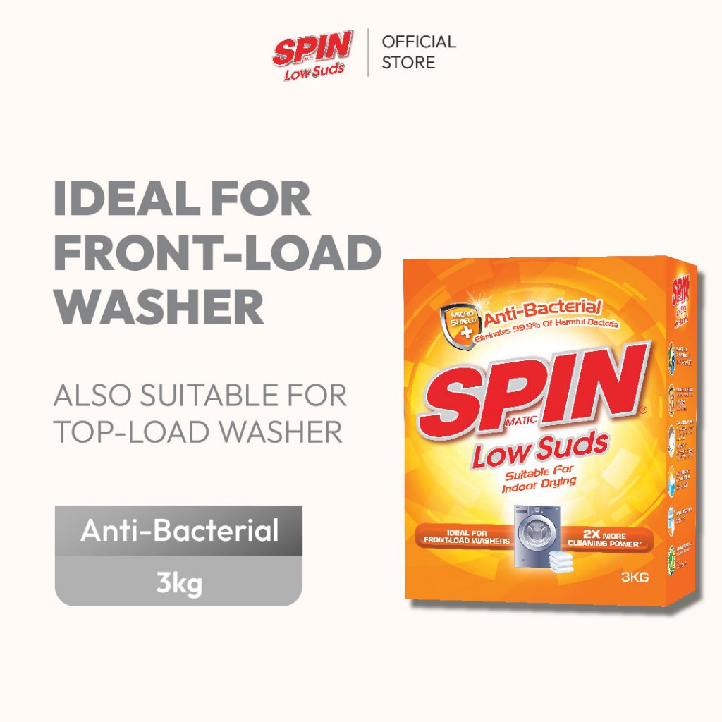 SPINmatic Low Suds Laundry Powder Detergent (Anti-Bacterial) 3kg ...