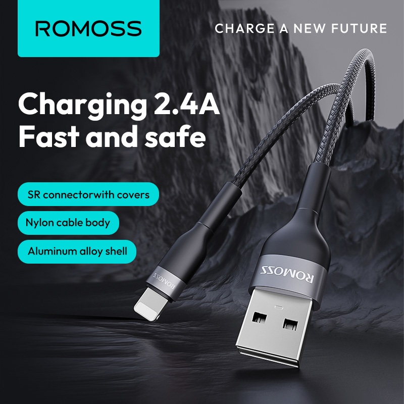 Romoss CB12B USB to IOS Data 2.4A 1M Charging Cable | Shopee Singapore