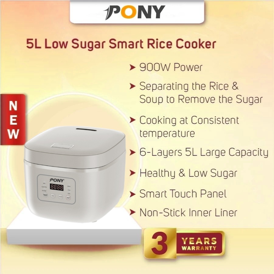 PONY Smart Screen Operation with PONY 5L Rice Cooker Non-Stick Pot for ...