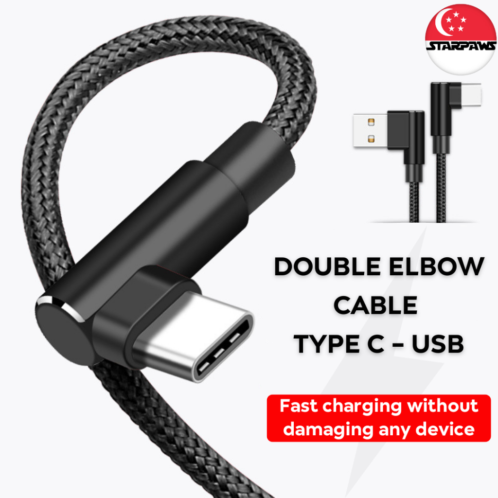 66W 0.25/1/2/3m Double Elbow Braided Data Cable | Suitable for Android ...
