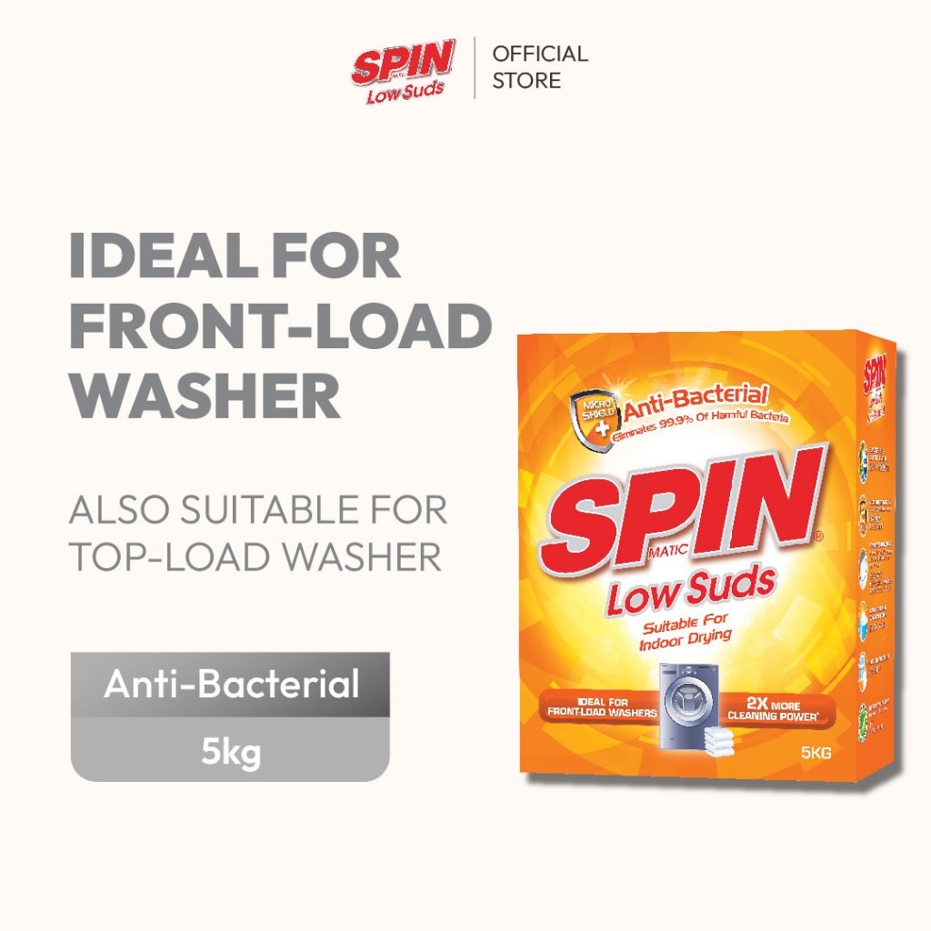 SPINmatic Low Suds Laundry Powder Detergent (Anti-Bacterial) 5kg ...