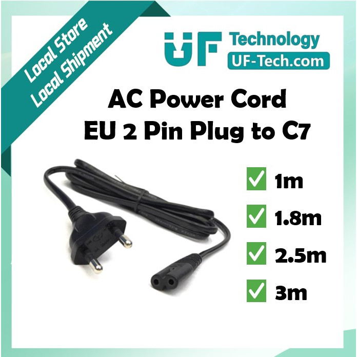 UFTECH 2 Pin European Plug (Type C) to C7 AC Power Cord Cable 1m/1.8m/2 ...