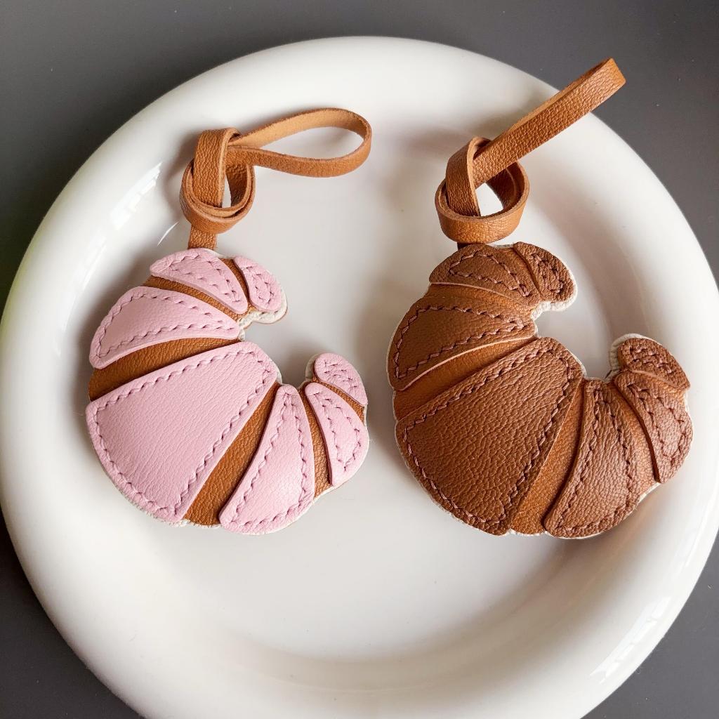 Handcrafted Genuine Leather Croissant Bag Charm Leather Bread Charm ...