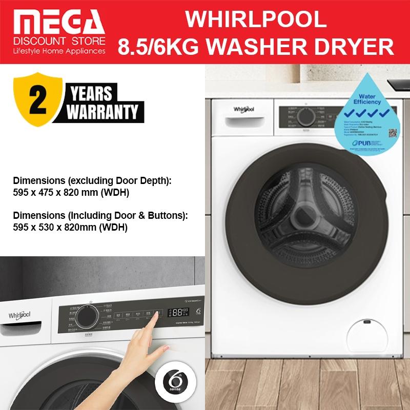 WHIRLPOOL WWPB485602GW 8.5/6KG WASHER DRYER | 4 Ticks | SteamCare ...