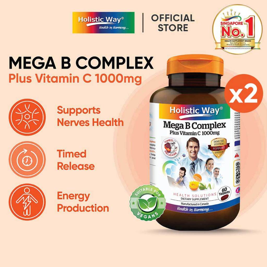[Bundle of 2] Holistic Way Mega B Complex Plus Vitamin C 1000mg - Vegan ...