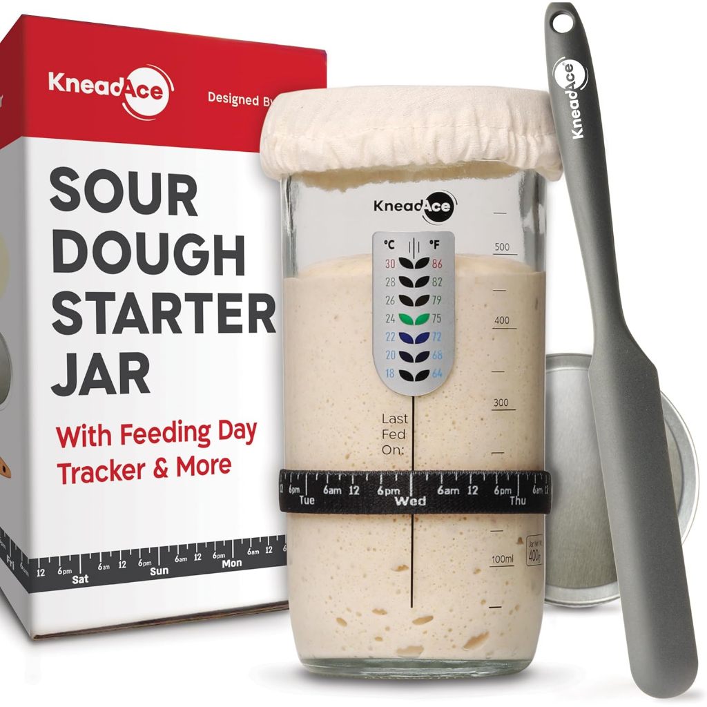 KneadAce Sourdough Starter Jar With Date Marked Feeding Band ...