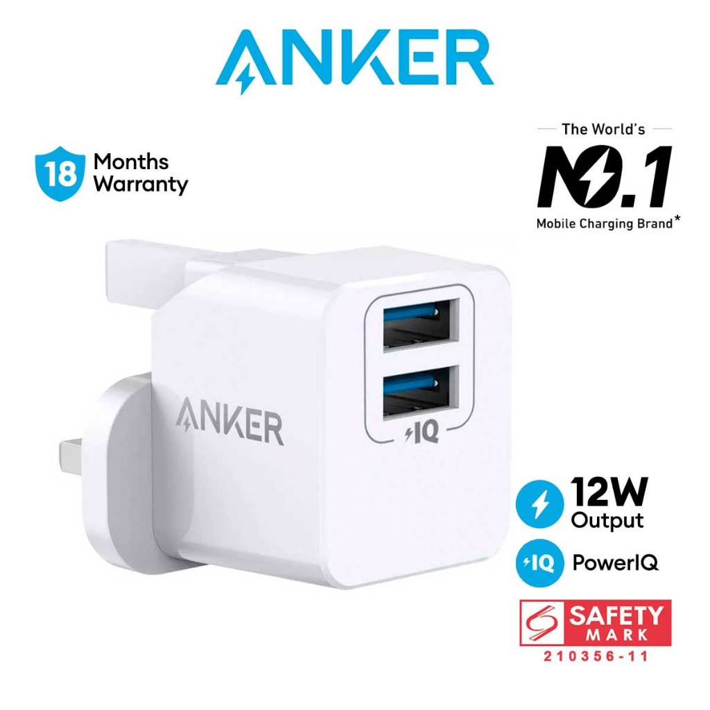 Anker PowerPort Charger 2.4A 12W USB Charger 2-Port Compact Mini ...
