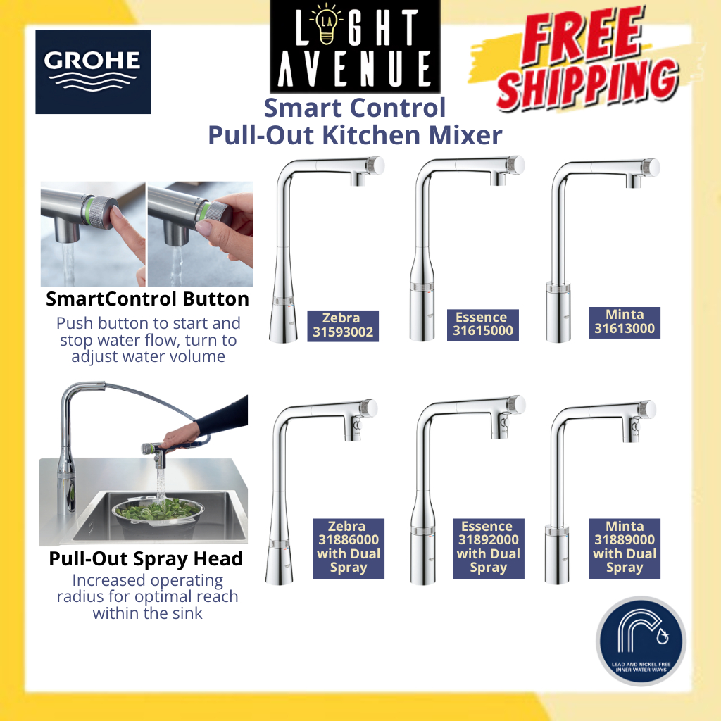 Grohe Smart Control Pull-Out Kitchen Mixer Temperature Adjustment With ...