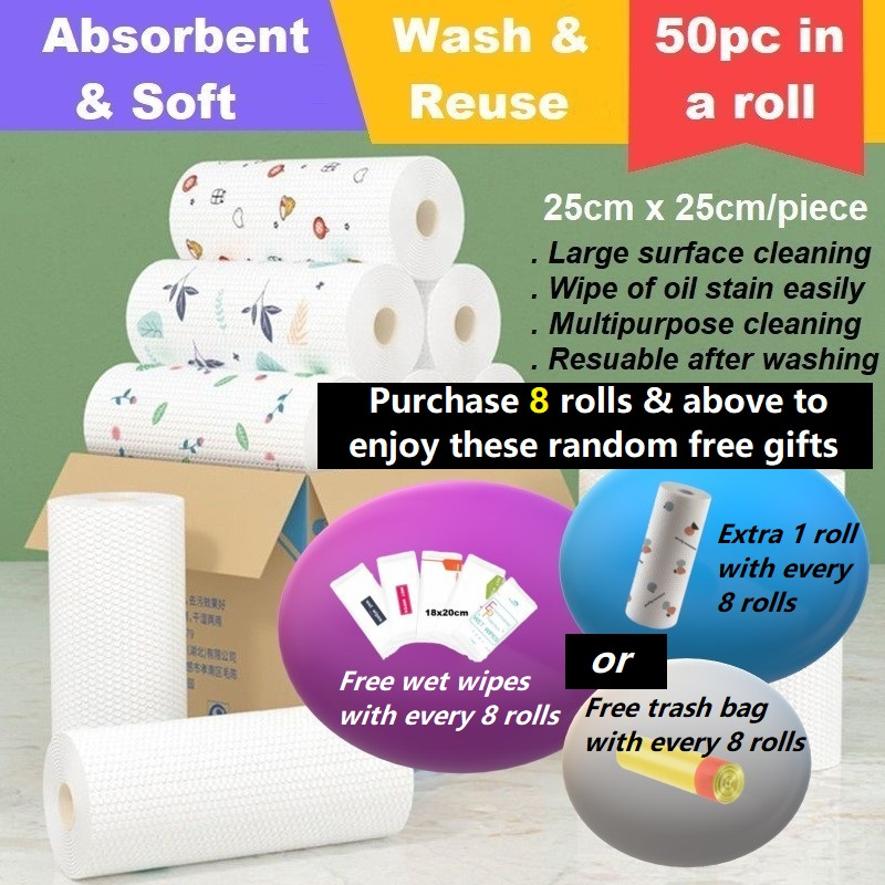 [SG RDY STOCK] Kitchen Towel Roll & Wipes | 25x25cm Large Cleaning Size ...
