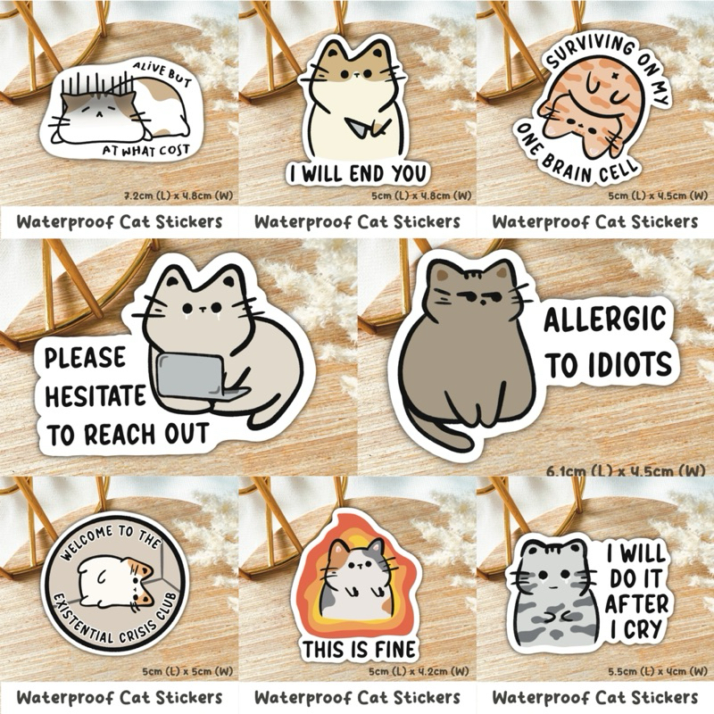 [🇸🇬SG INSTOCK] Waterproof Morbid Cat Stickers | Cat Memes | Dark Humour ...