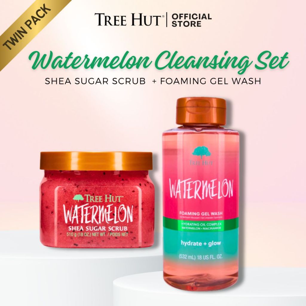 [Twin Pack] Tree Hut Watermelon Foaming Gel Body Wash (532ml) and Shea ...