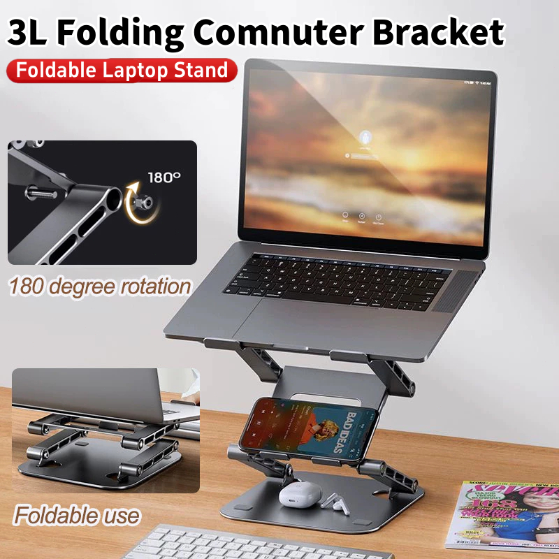 SG Local- 3 Layers Foldable Laptop Stands Metal Computer Stand Notebook ...