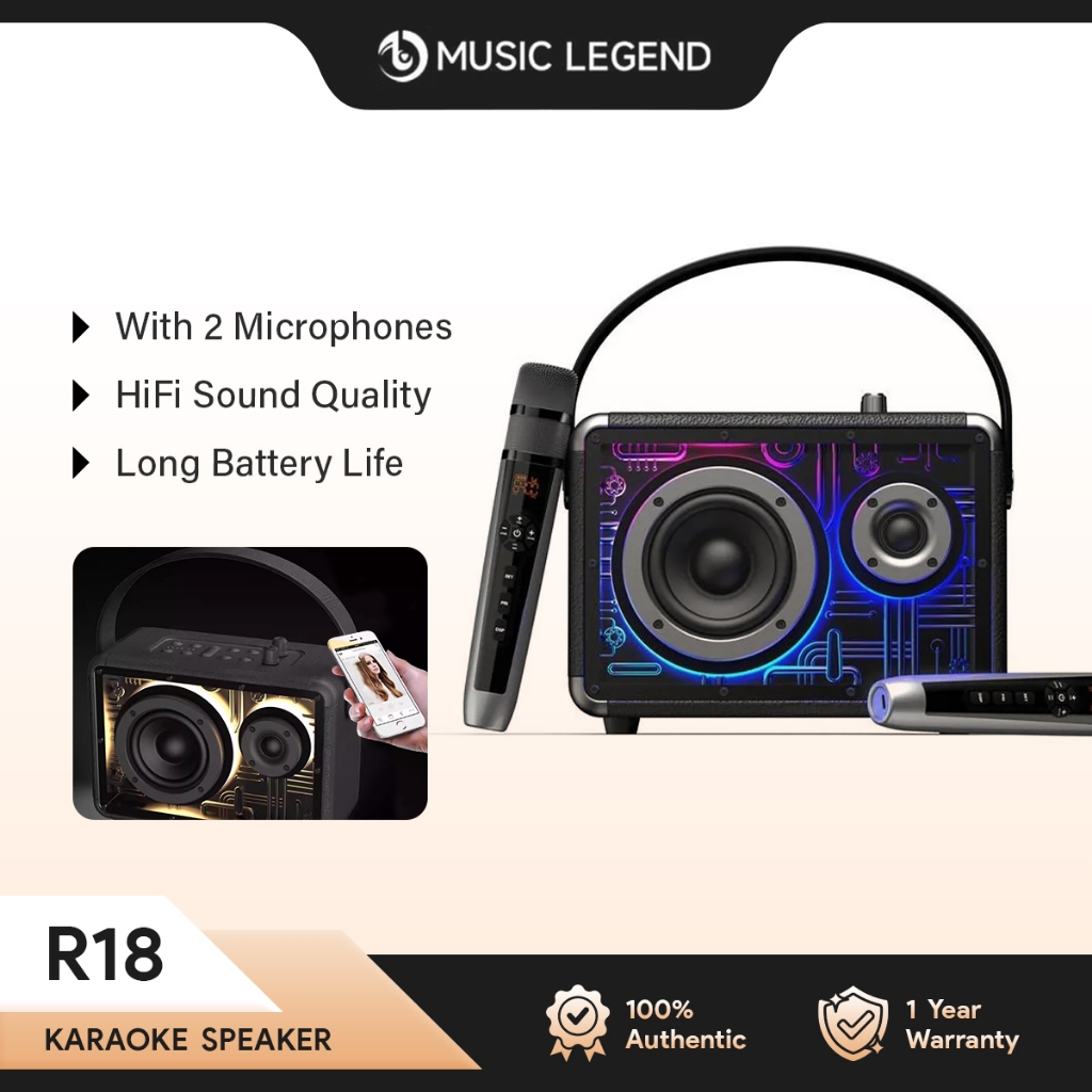 Music Legend Bluetooth Speaker R18 Wireless Speakers Portable Karaoke speaker Includes 2 ...