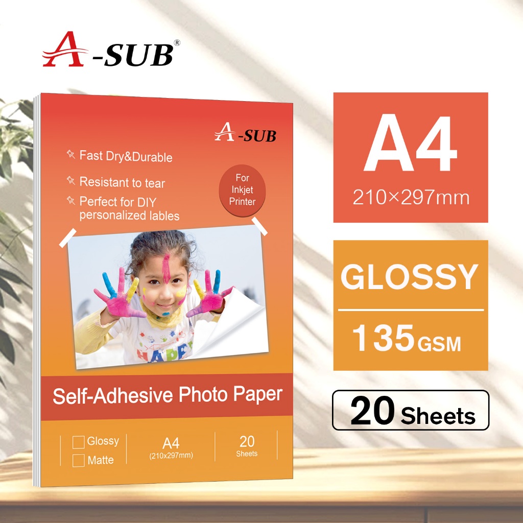 【Glossy Photo Sticker】A-SUB Sticker for Inkjet Printer A4 20pcs DIY ...