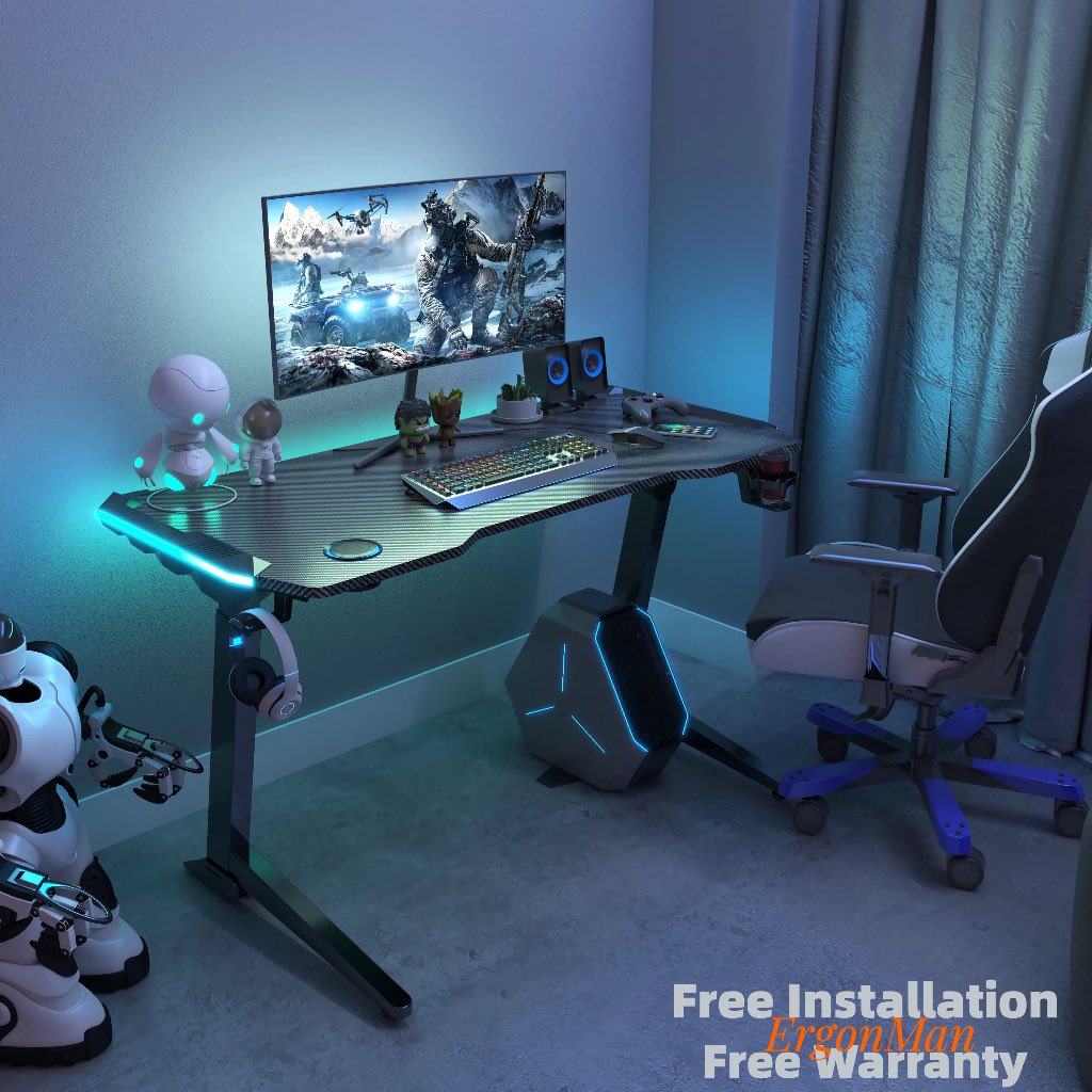 [ Free Installation ] ErgonMan Gaming Table Electric Height Adjustable ...