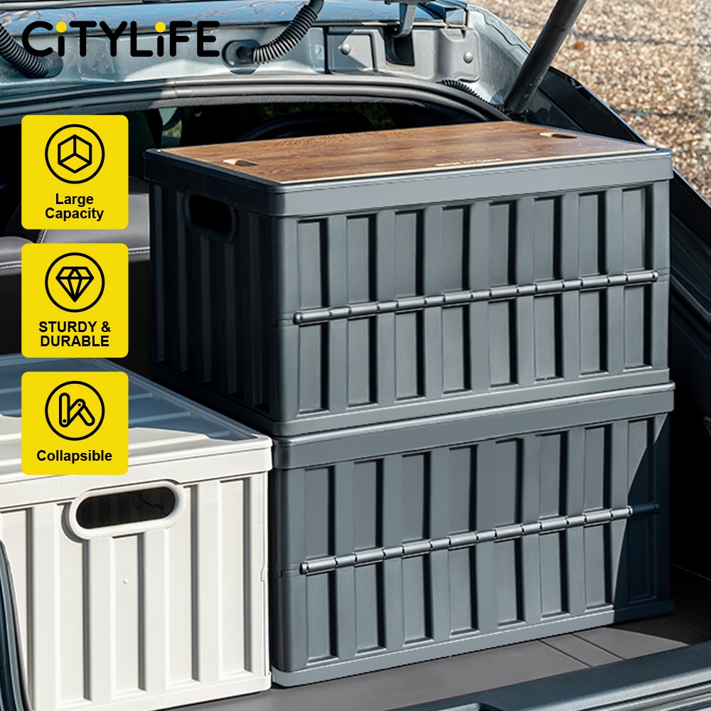 Citylife 64L Collapsible Storage Box Crate with Lid Folding Storage Box ...
