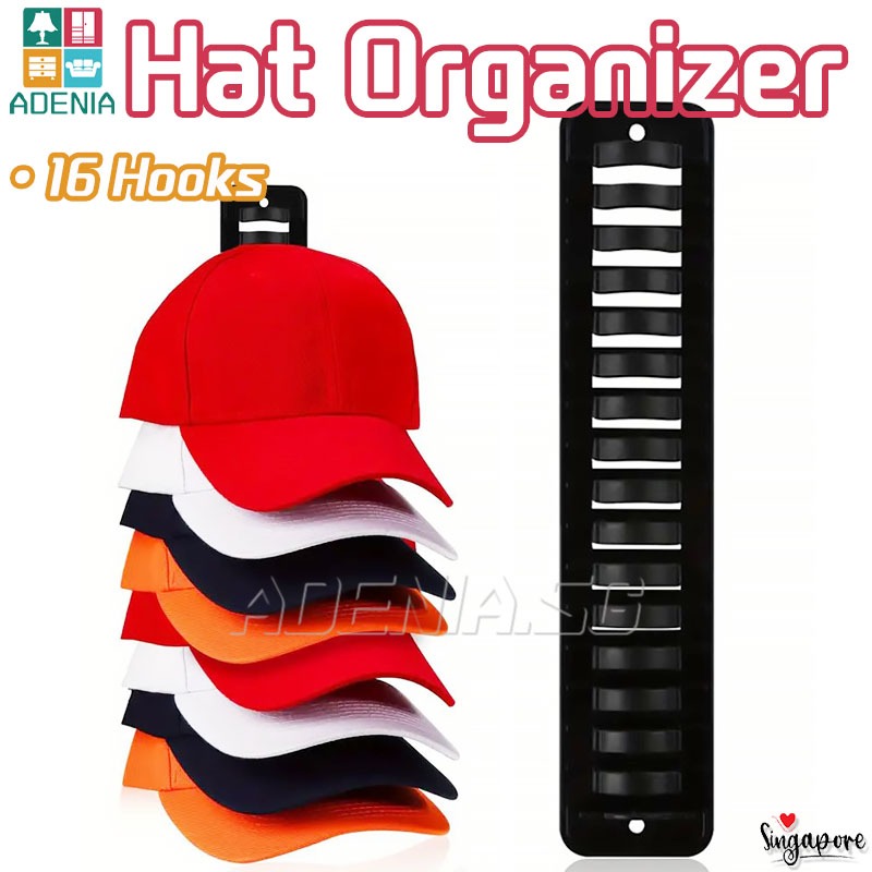 【SG】16 Hooks Hats Holder Baseball Caps Organizer Plastic Hat Organizer ...
