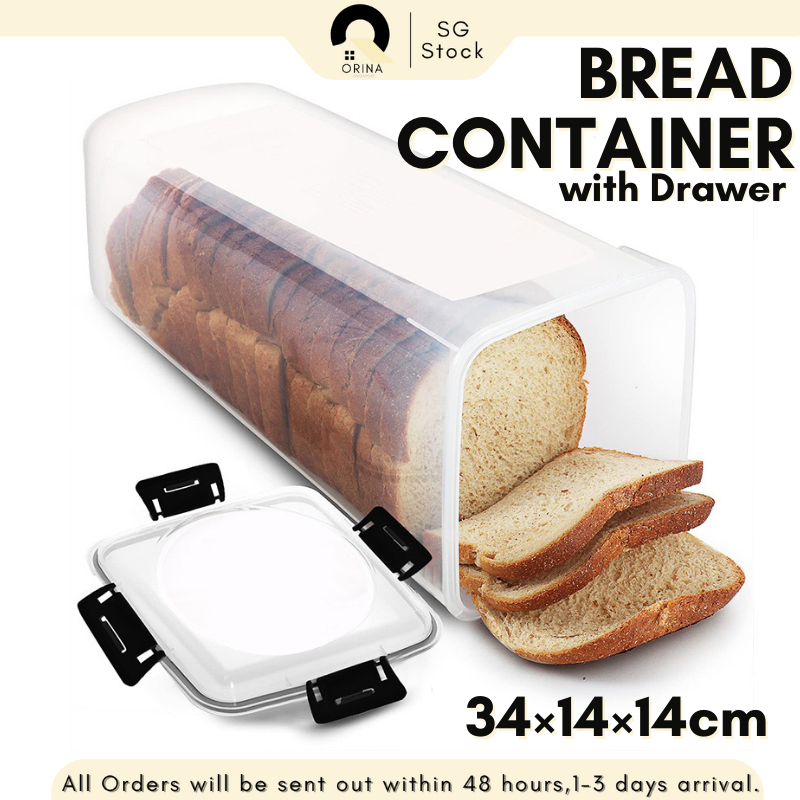 [SG] 34cm Bread Keeping Storage Bread Container Loaf Plastic Organizer ...
