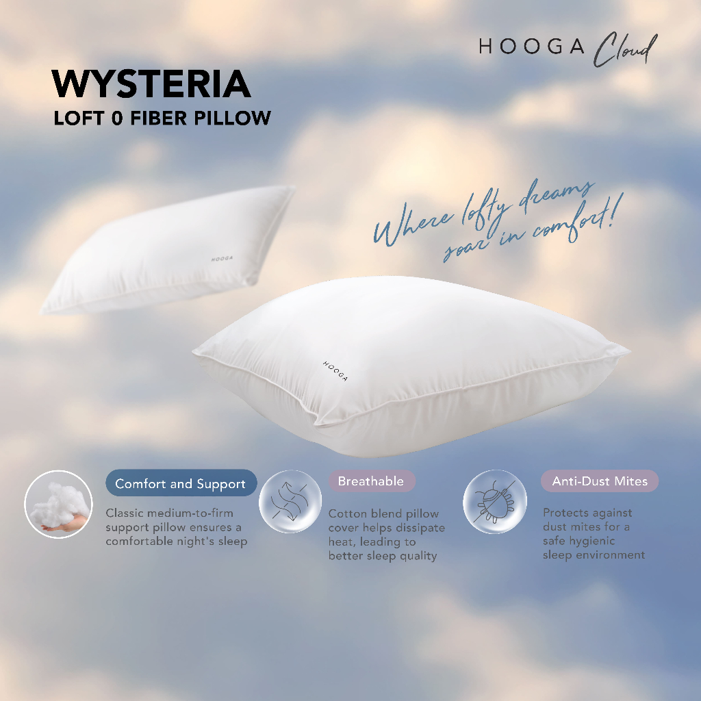 Hooga Cloud WYSTERIA Loft 0 Fibre Pillow | Medium Firm Pillow ...