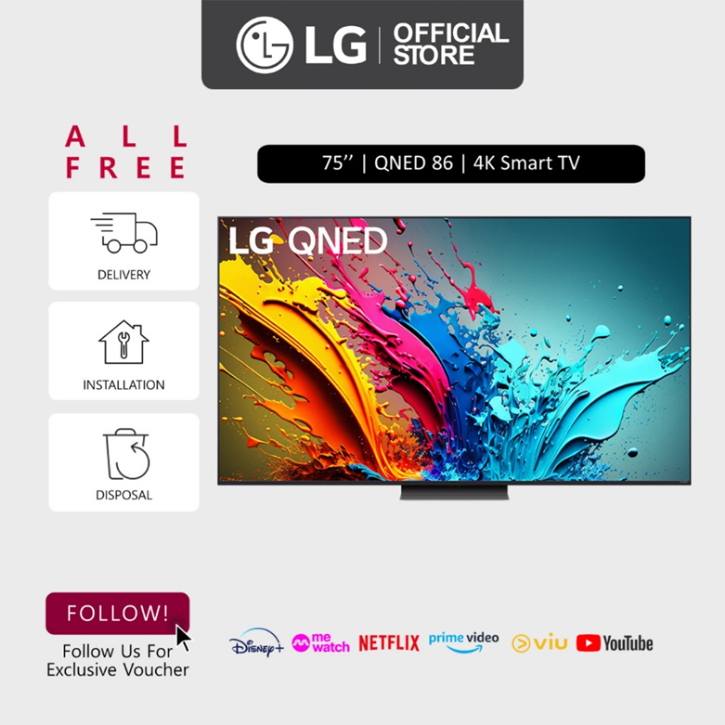 LG 75QNED86TSA 75" QNED AI TV QNED86 4K Smart TV 2024 | Wall mounted | TV Stand | Shopee Singapore