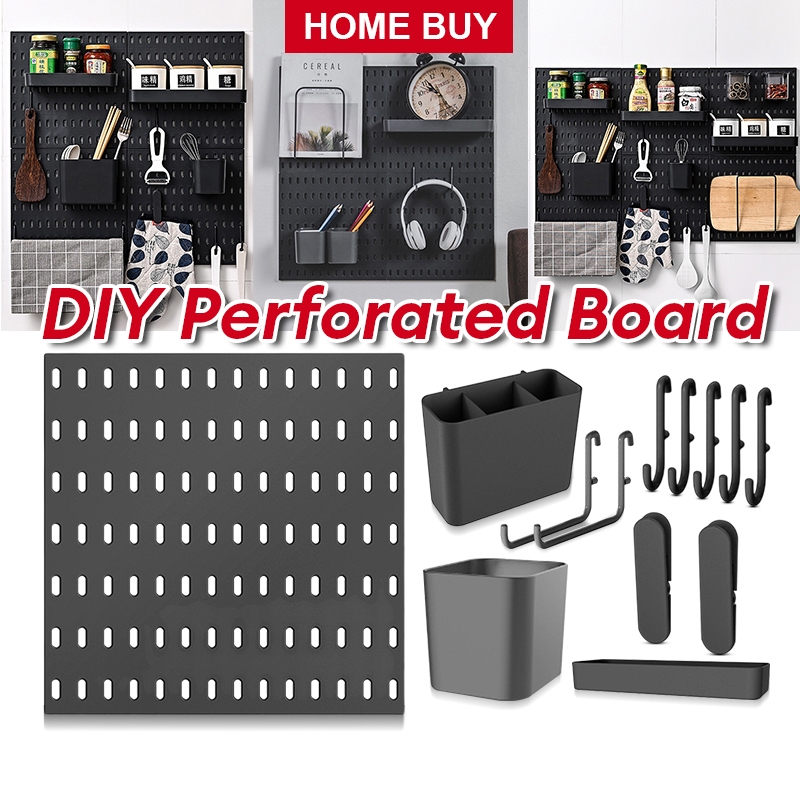 Pegboard Hanging Rack DIY Punch-Free Perforated Wall Organizer Kitchen ...