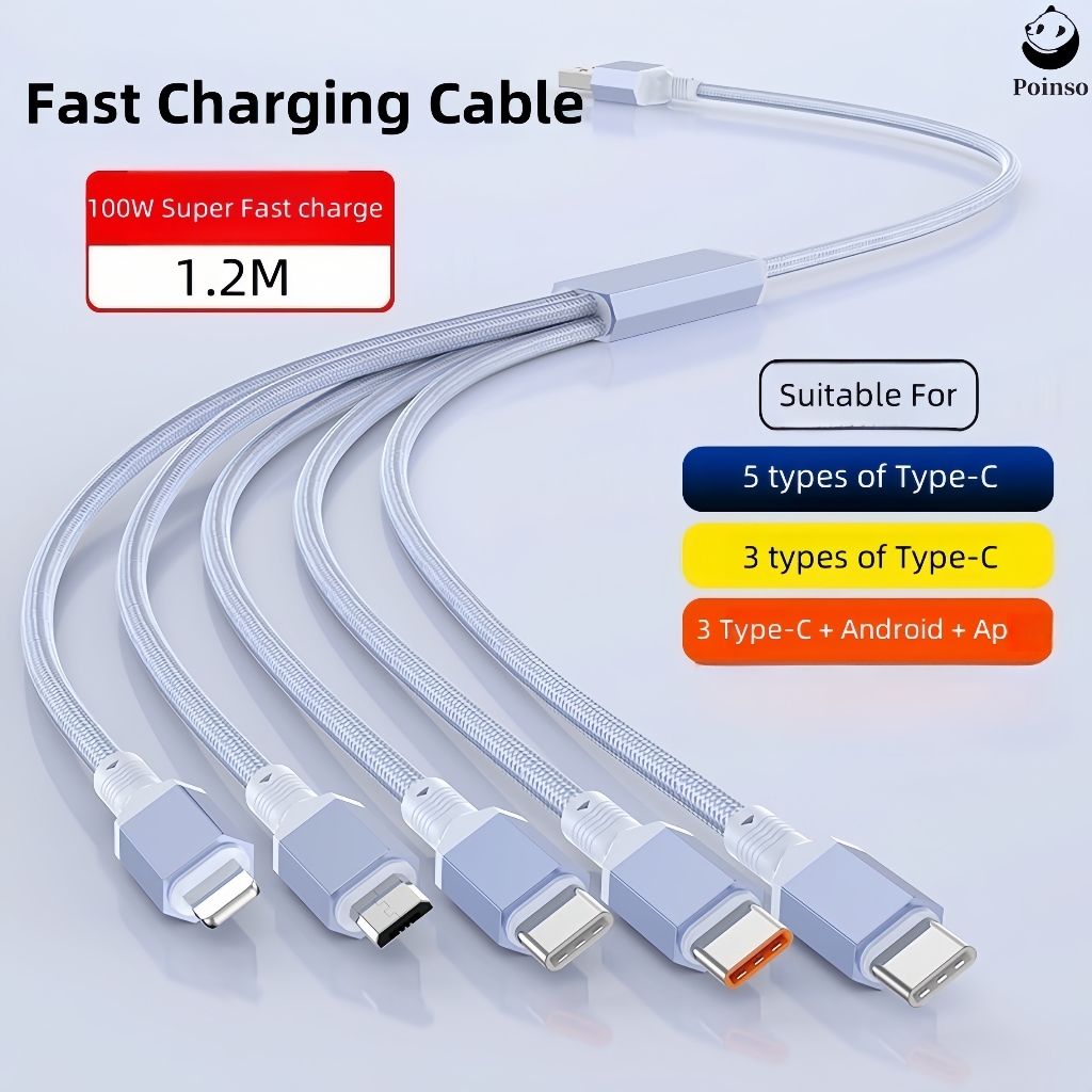[SG] 5 in 1 Fast Charging Cable 100W Car Charging Cable USB Type C Ap ...
