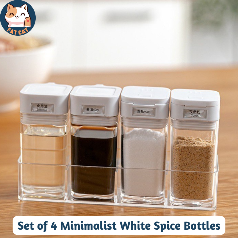 [SG Stock] Set of 4 Minimalist White Spice Bottles Transparent ...
