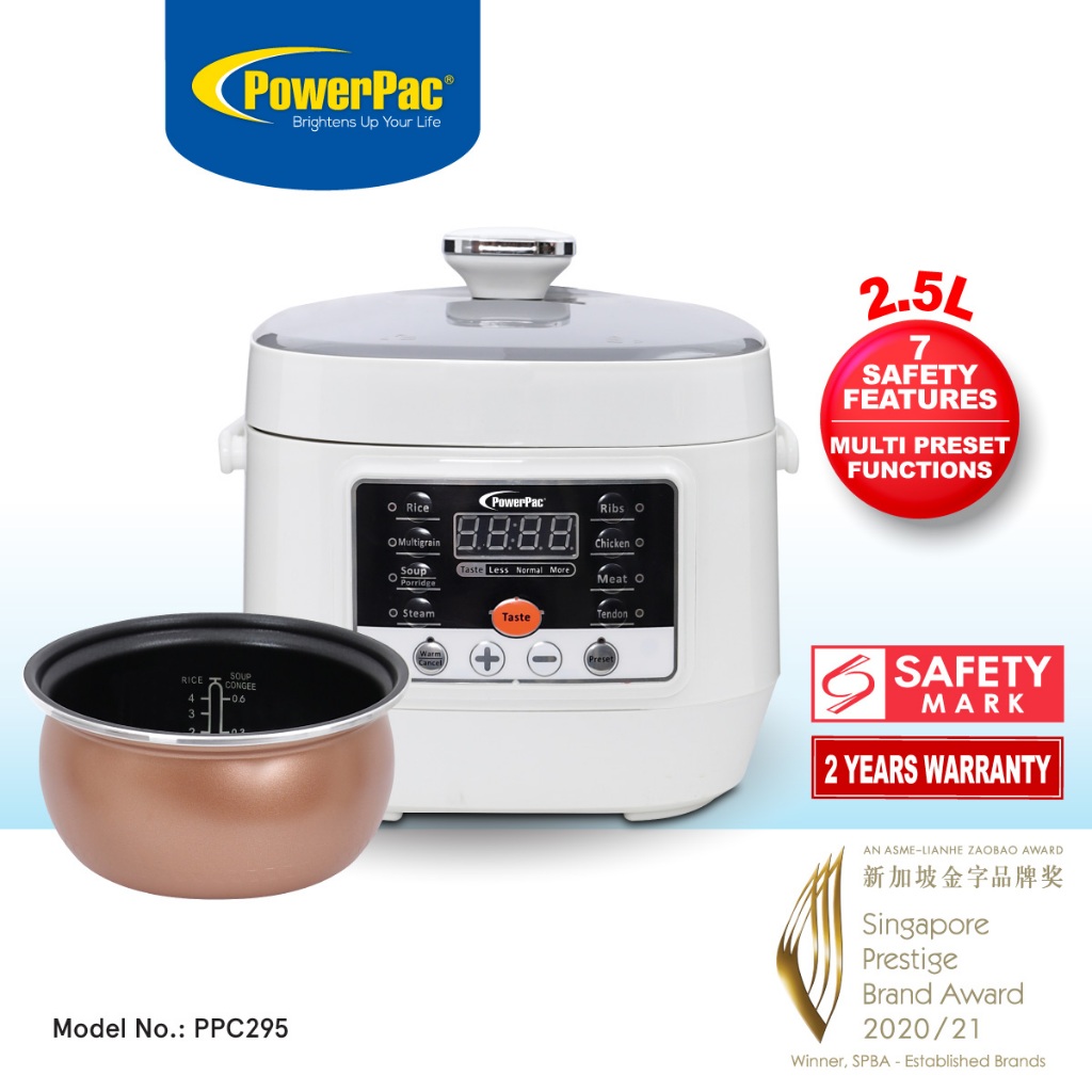 Powerpac Electric Pressure Cooker 2.5L, 7 Safety Features & Multi ...