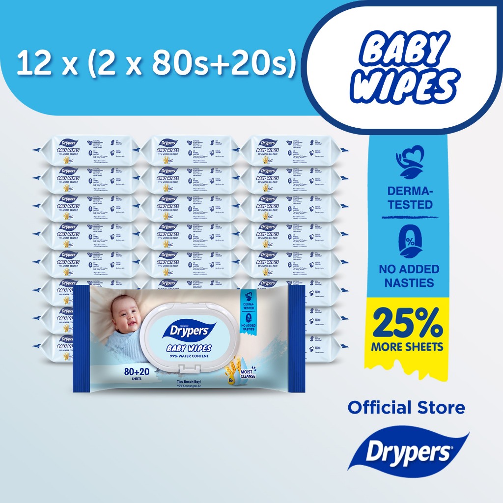 Drypers Baby Wet Wipes Oat - Fragrance Free (2x80s+20s) x 12 - Carton ...