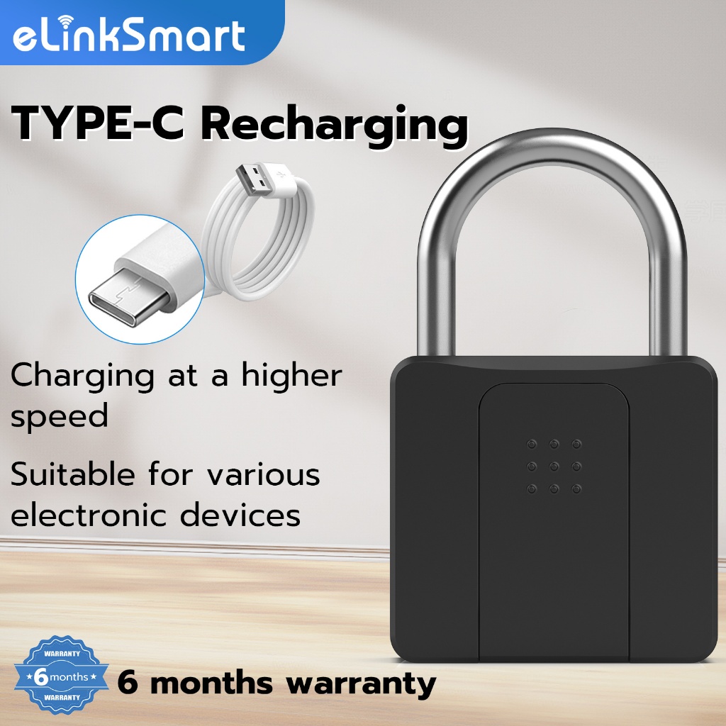 Fingerprint Padlock With Key Smart HDB Door Lock Outdoor Waterproof ...