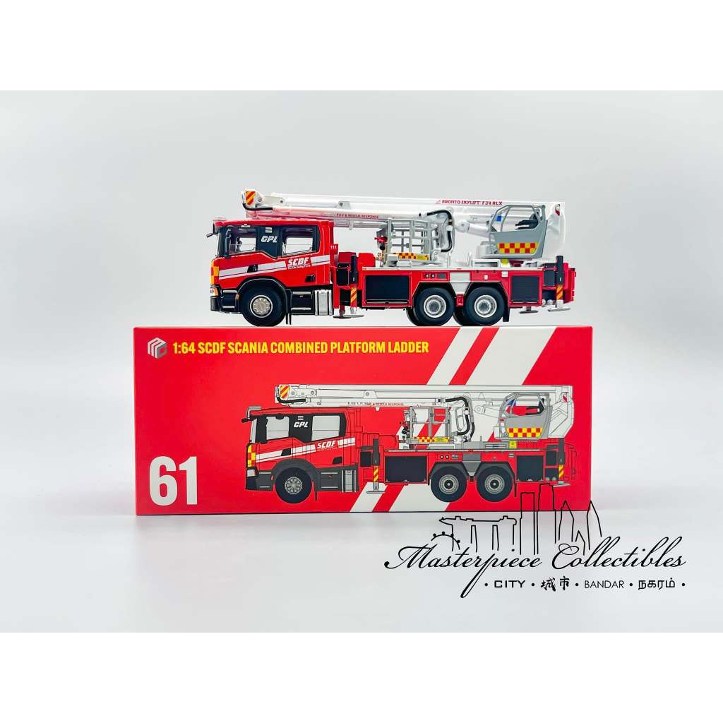 MP61 Masterpiece Collectibles 1/64 Scale SCDF Scania Combined Platform Ladder Fire Engine ...