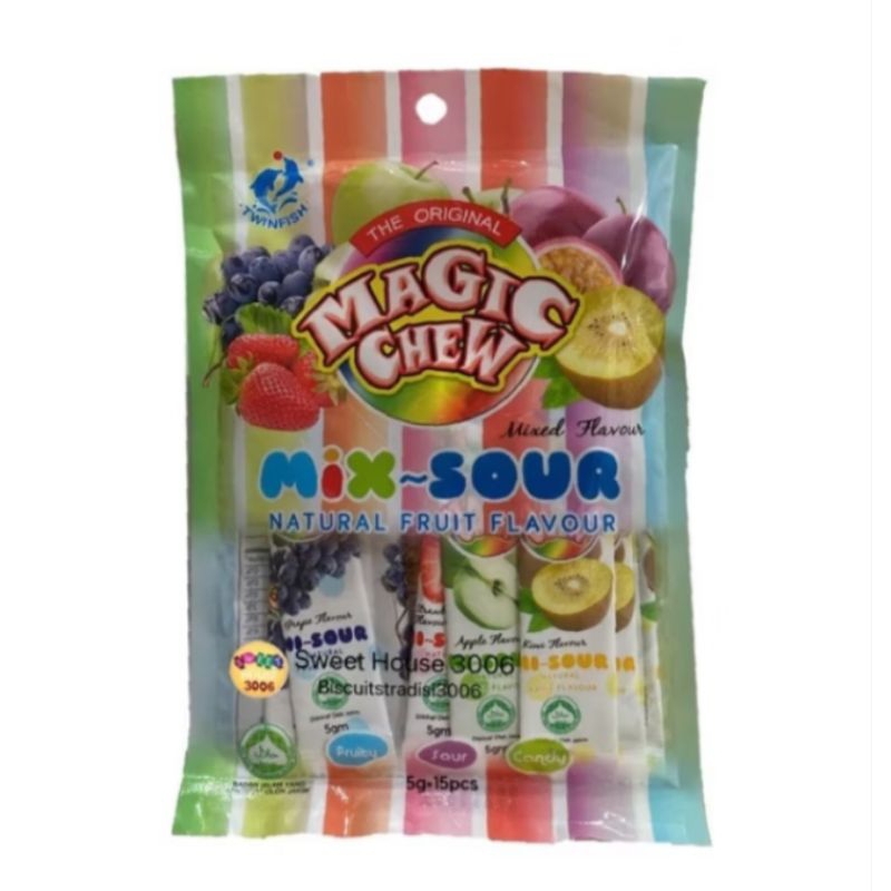 The original magic chew mix sour natural fruit flavour 15 x 5g | Shopee ...