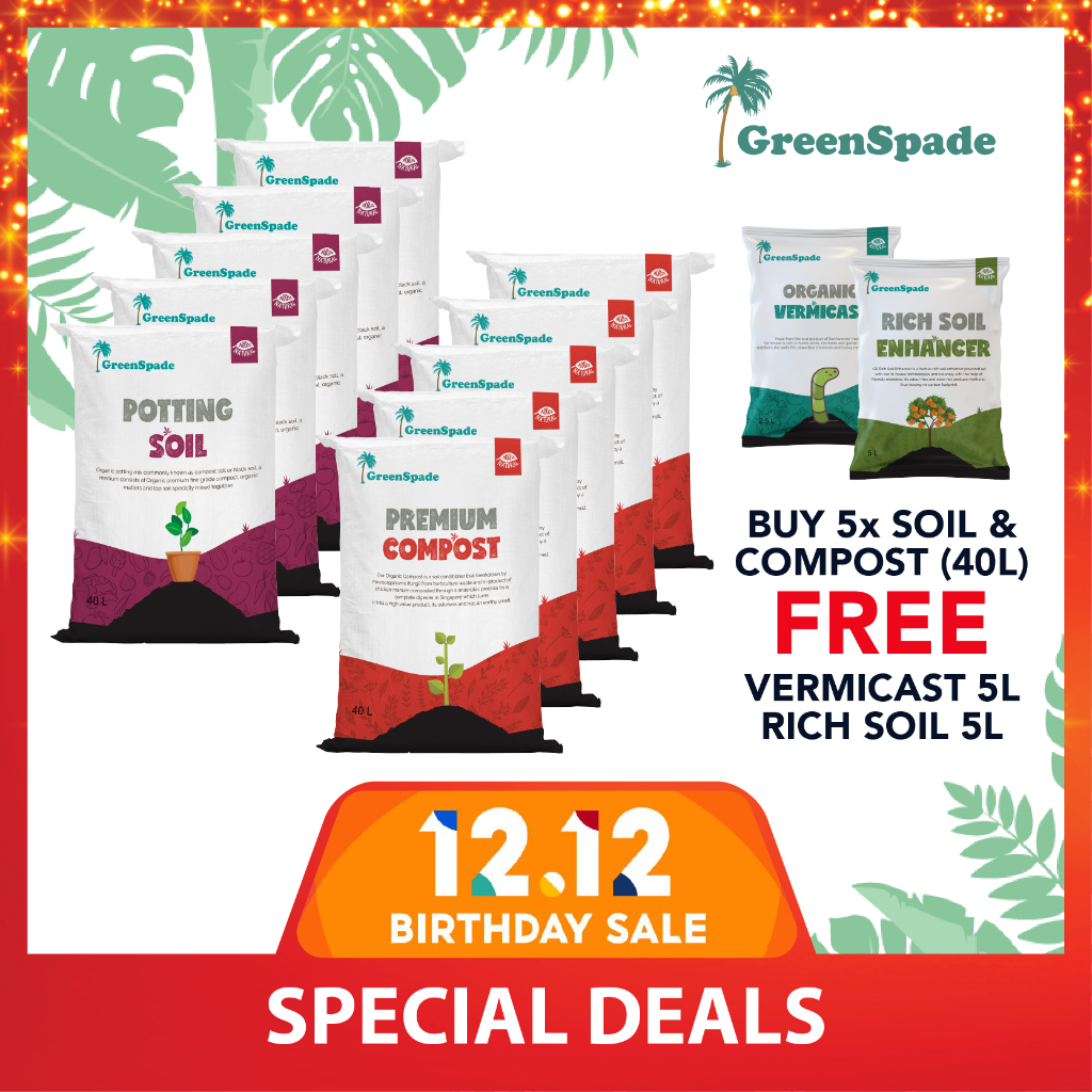 [12.12 Buy More, Save More] Green Spade - 5x Soil 40L + 5x Compost 40L ...