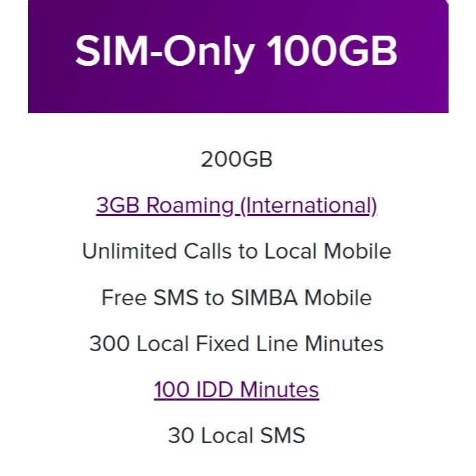 SIMBA 100GB Data Plan or Main Account $10 Top Up / Recharge / Renew ...