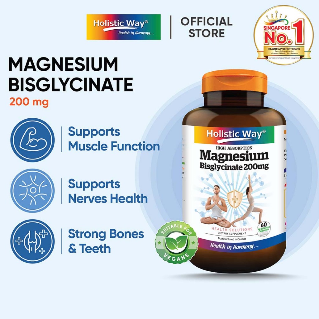 Holistic Way Magnesium Bisglycinate 200mg - Vegan (60 Capsules ...