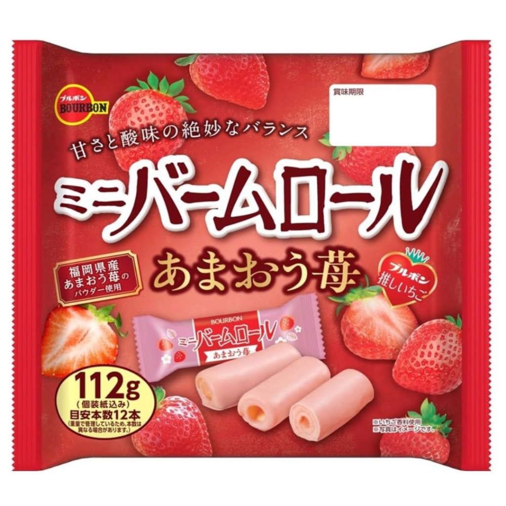 Bourbon Mini Baum Roll Amaou Strawberry 112g x 1 pack (around 12 pieces ...