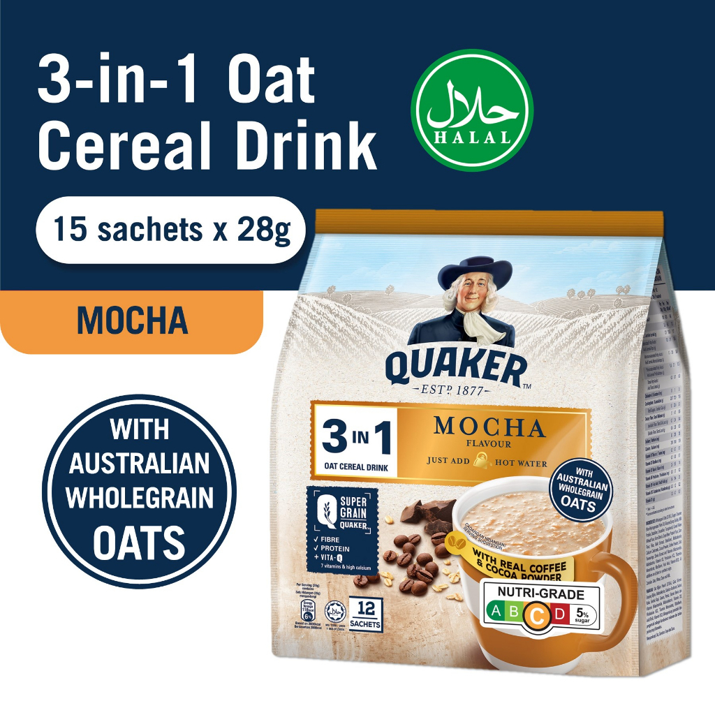 [Bundle of 2] Quaker 3 in 1 Mocha Oat Cereal Drink (12x28g) | Shopee ...
