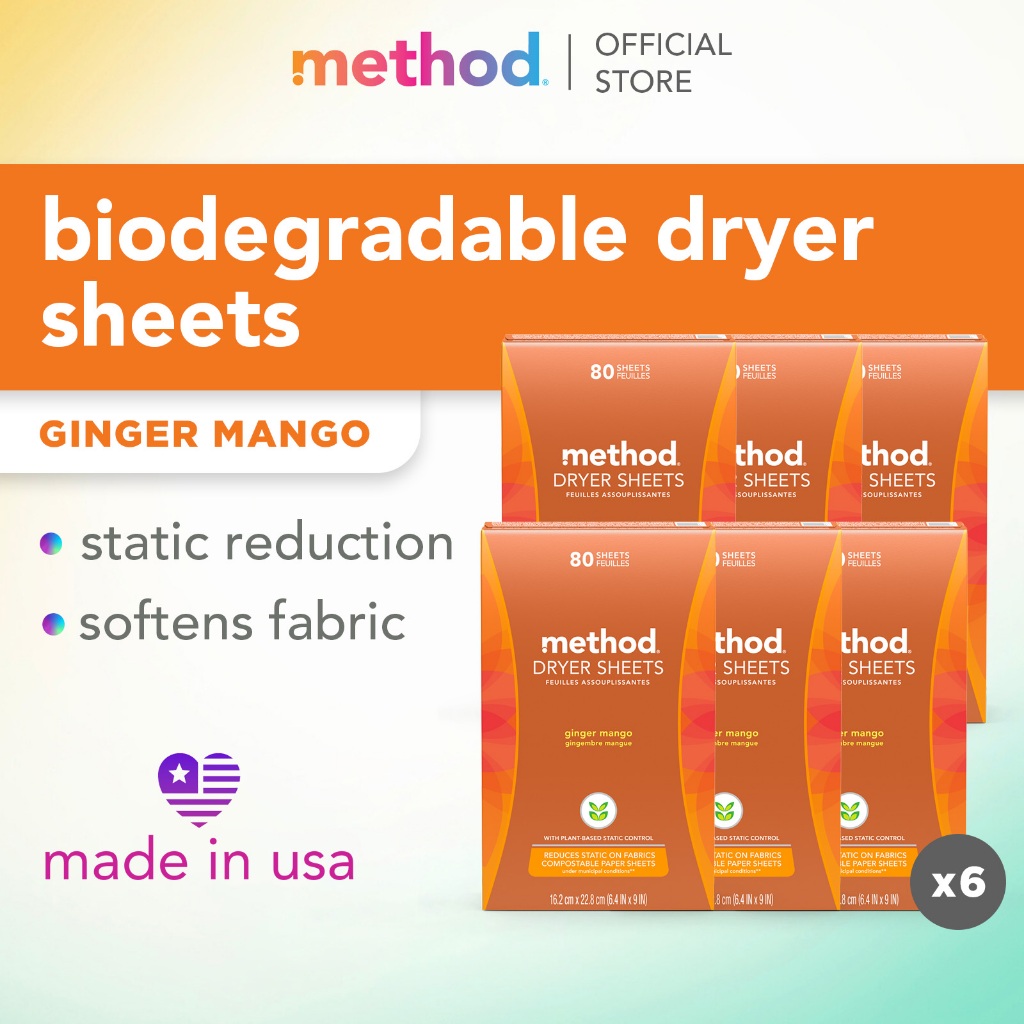 [Bundle of 6] Method Dryer Sheet - Ginger Mango (80 sheets) (Carton ...