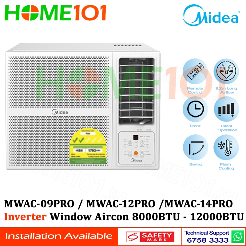 Midea Inverter Window AirCon with Remote 8000btu - 14000BTU MWAC-09PRO ...