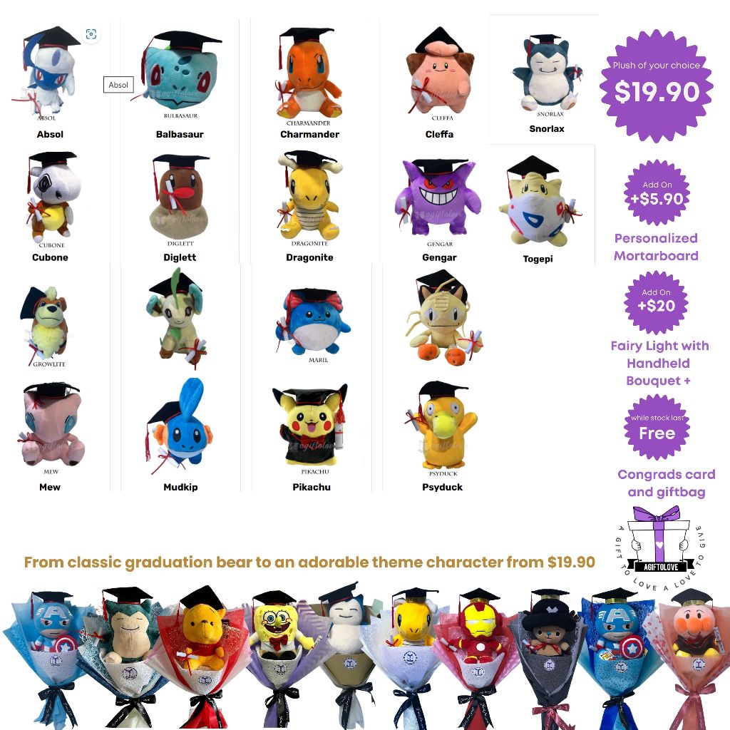[SG INSTOCK] Graduation-themed Pokemon Inspired Plush Bouquet and Gift ...