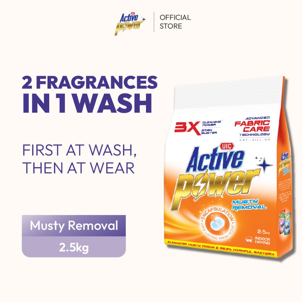 UIC Active Power+ Laundry Powder Detergent (Musty Removal) 2.5kg ...