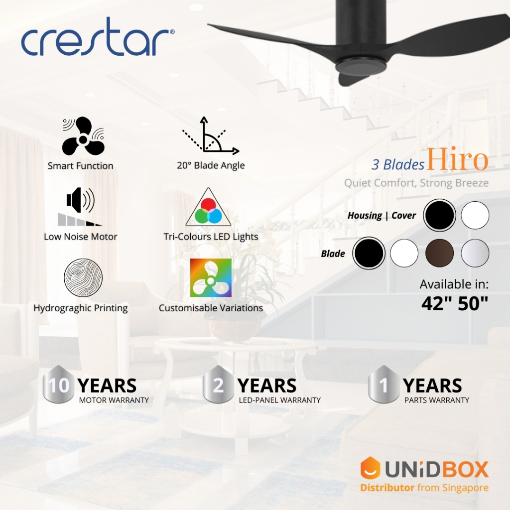 Crestar Hiro Smart Ceiling Fan 3 Blades — 42" || 50" (without LED) | Shopee Singapore