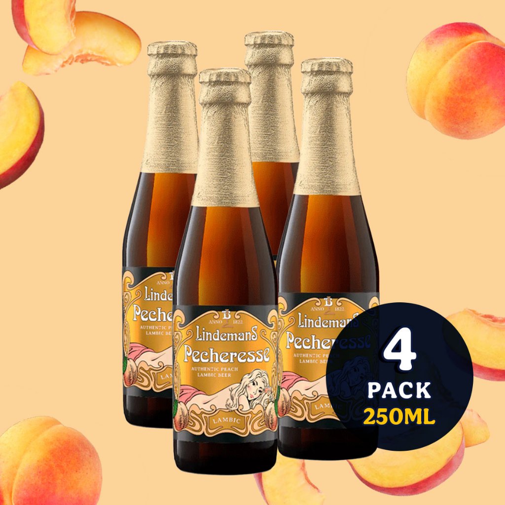 Lindemans Pecheresse Peach Lambic - Pack of 4 x 250ml Bottles [Belgian ...